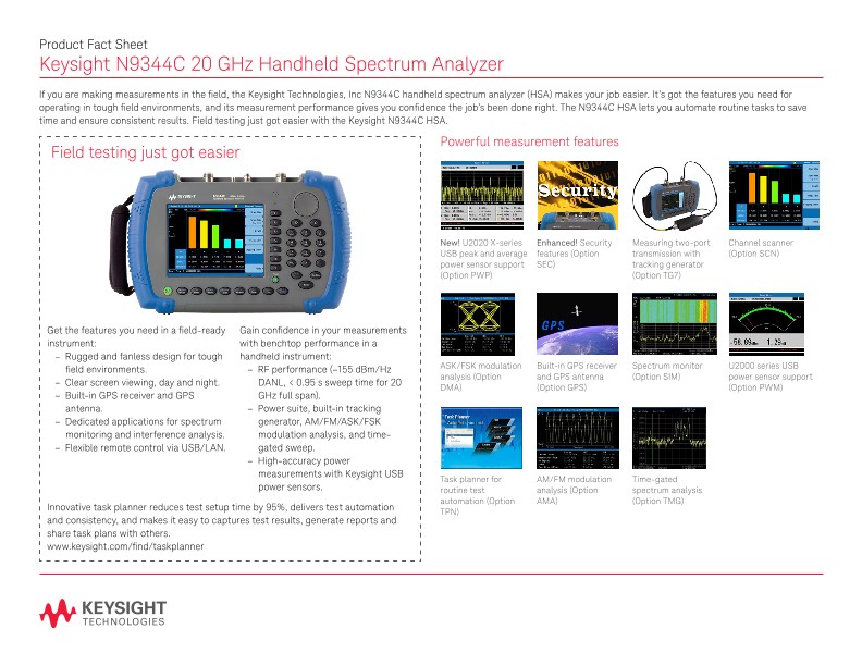 N9344C 20 GHz Handheld Spectrum Analyzer PDF Asset Page | Keysight
